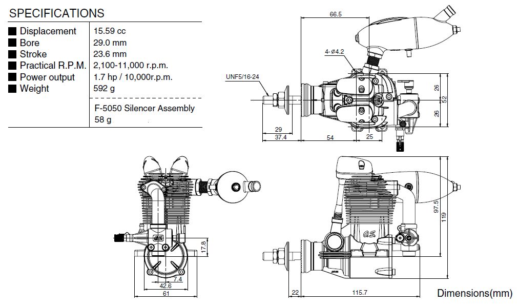OS- Moteur FS 95V - 4 temps- 15,5cc- Série V avec silencieux_ R-MODELS